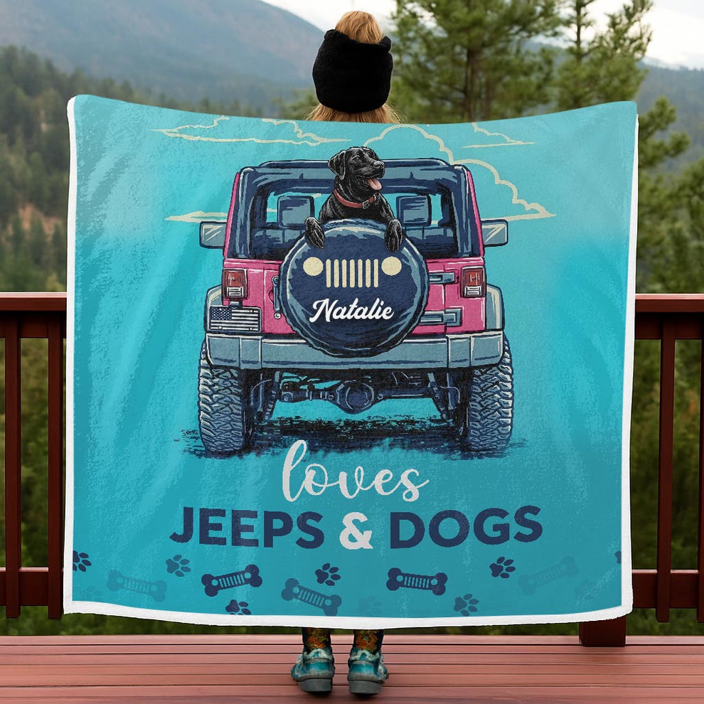 Just A Girl Who Loves Jeeps And Dogs Sherpa Blanket – Custom Apparel ...