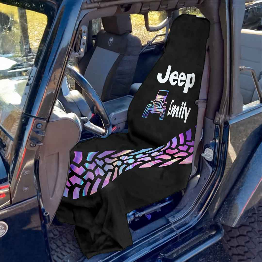 Personalized Jeep Holographic Tire Tracks Car Seat Cover Towel Front S ...